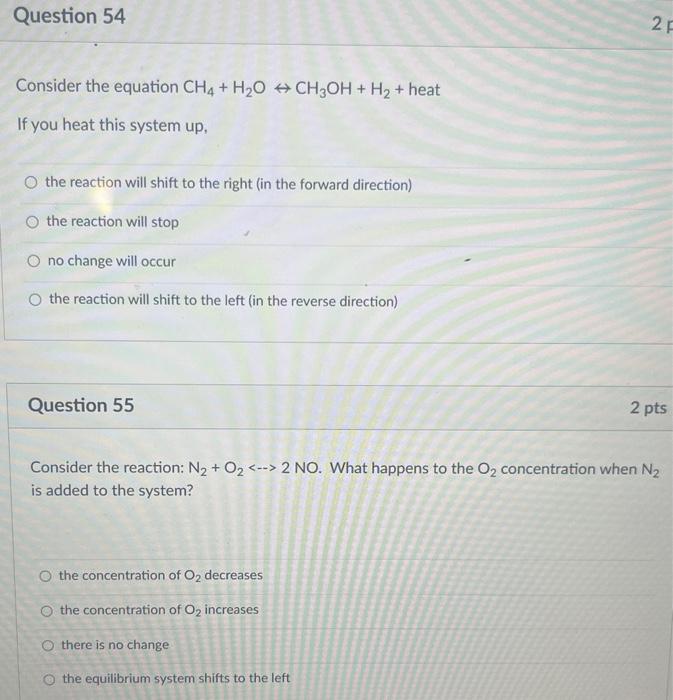 Solved Consider the equation CH4+H2O↔CH3OH+H2+ heat If you | Chegg.com