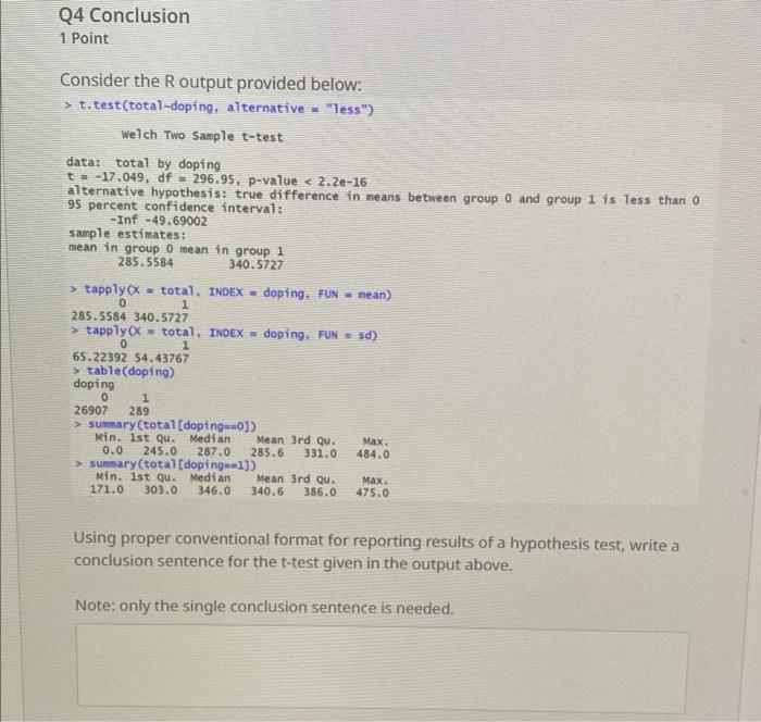Q3 Hypotheses 1 Point Consider the R Output shown | Chegg.com