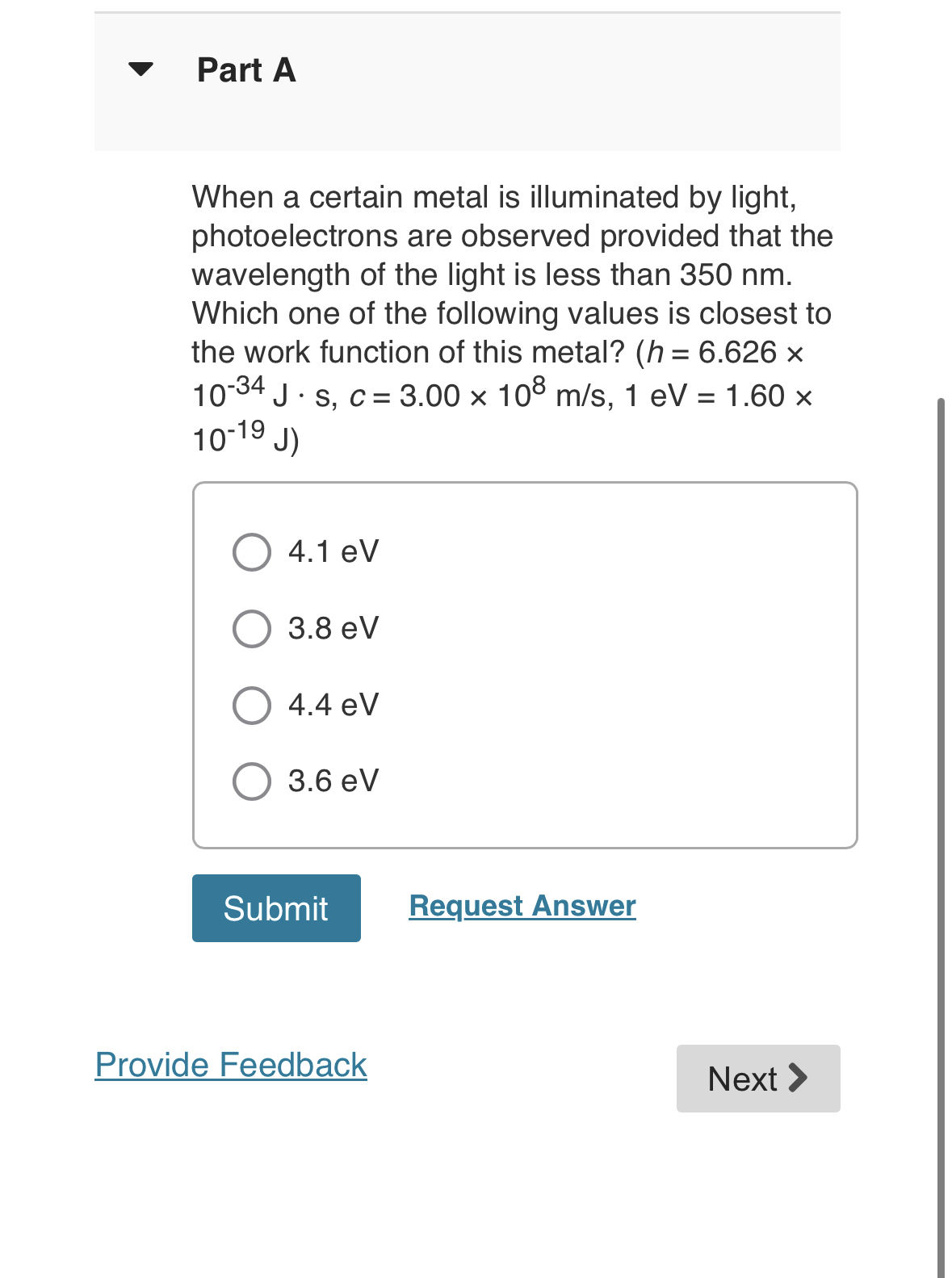 Solved Part AWhen a certain metal is illuminated by light, | Chegg.com