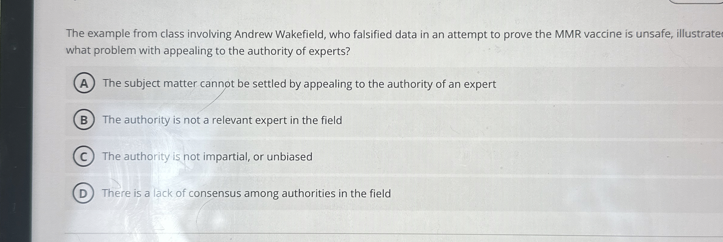 Solved The example from class involving Andrew Wakefield, | Chegg.com