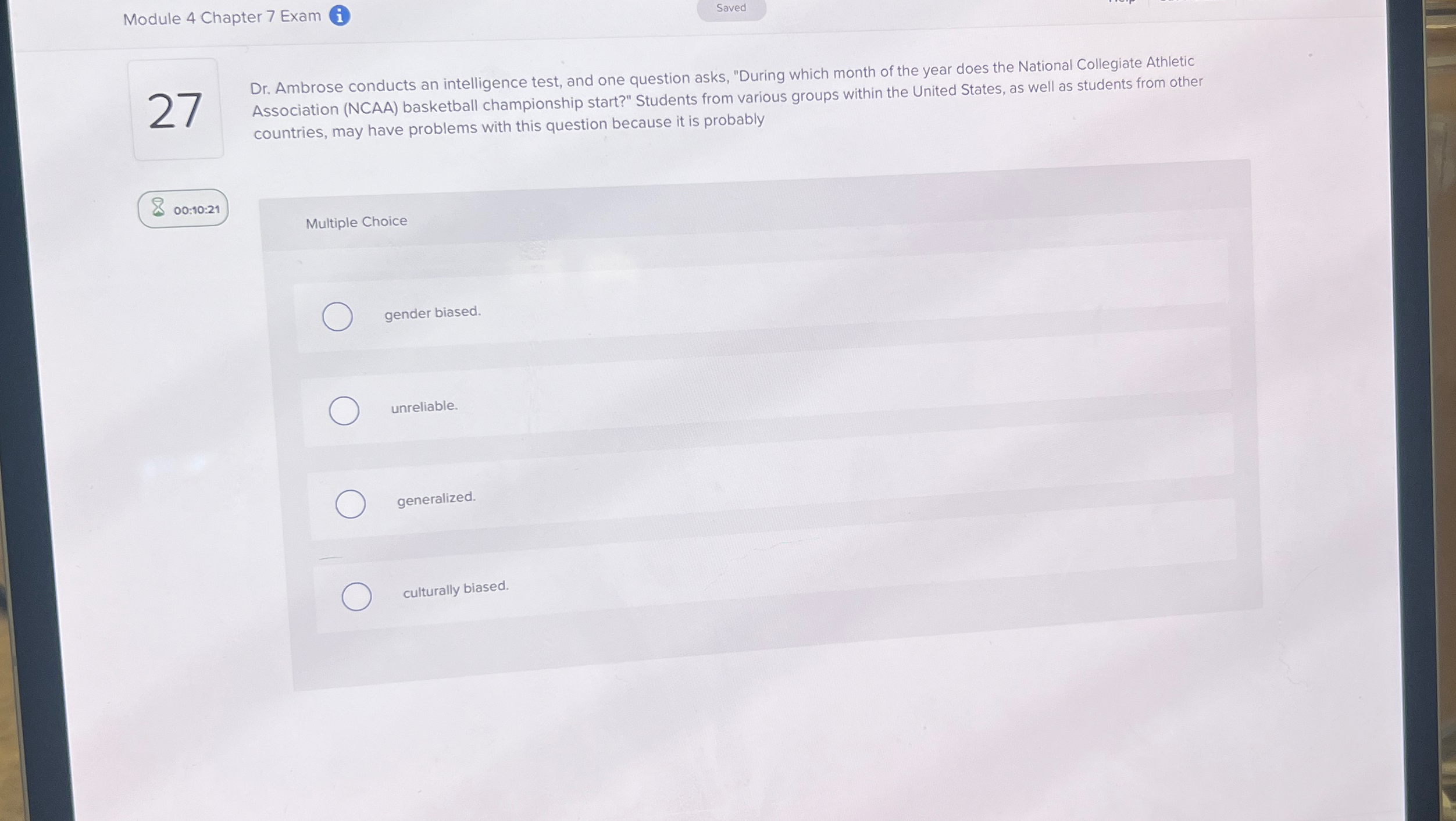 Solved Module 4 ﻿Chapter 7 ﻿ExamSaved27Dr. ﻿Ambrose conducts | Chegg.com