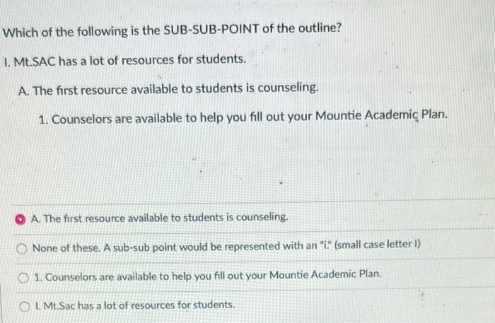 Which of the following is the SUB-SUB-POINT of the | Chegg.com