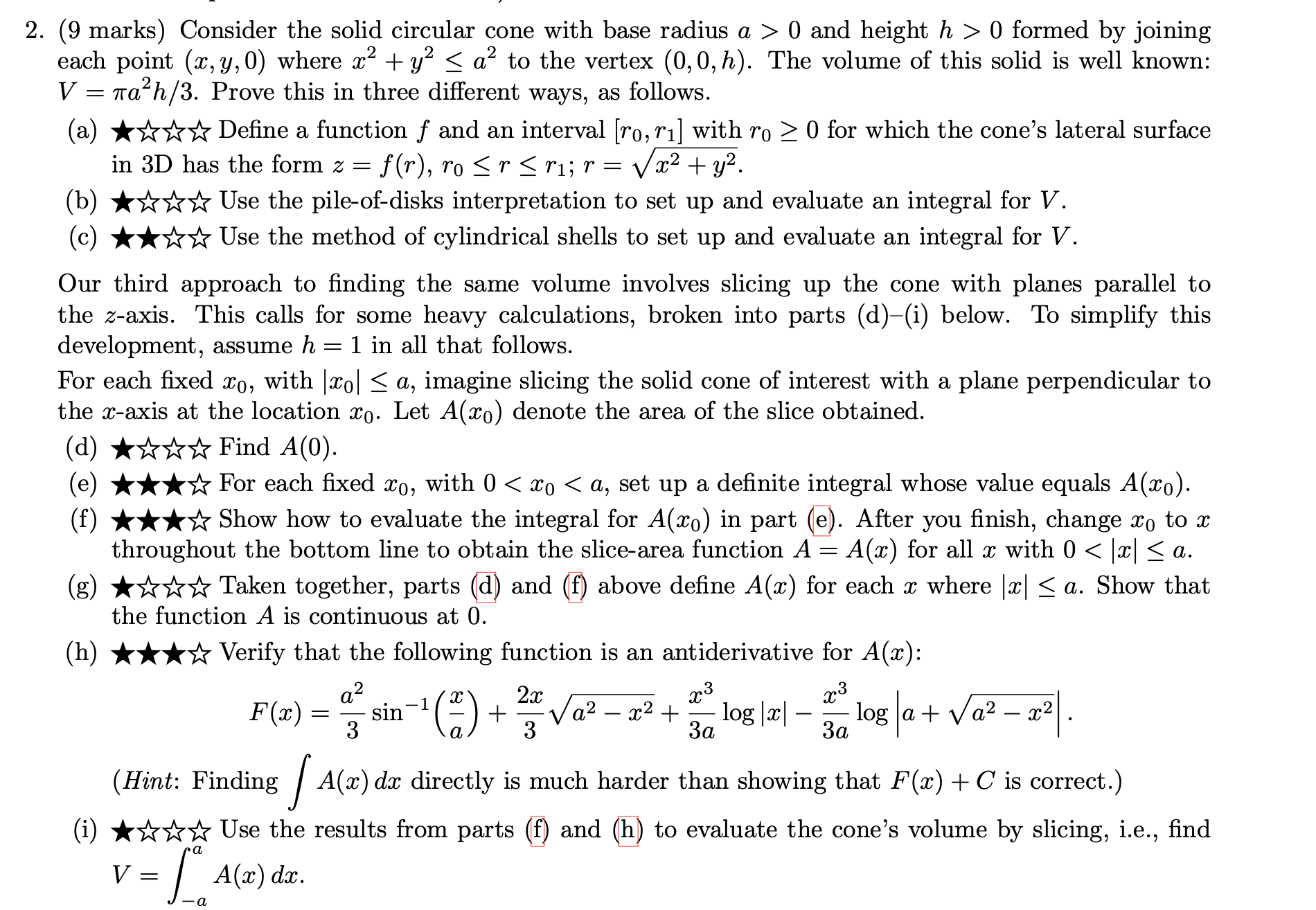 Solved (9 ﻿marks) ﻿Consider the solid circular cone with | Chegg.com