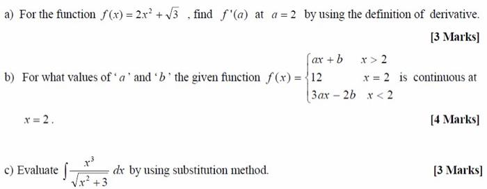 Solved a) For the function f(x) = 2x + 3 find f'(a) at a = 2 | Chegg.com