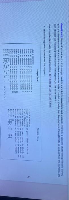 Solved Question 2 Wita Python Function That Merges Two 