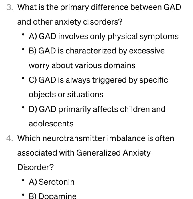 Solved What is the primary difference between GAD and other | Chegg.com