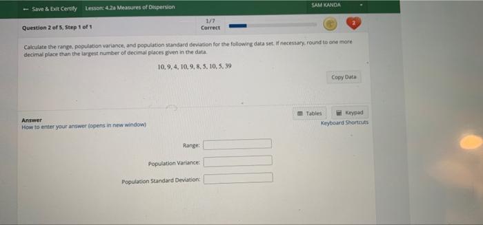 Solved SAM KANDA Save & Exit Certify Lesson: 4.20 Measures | Chegg.com