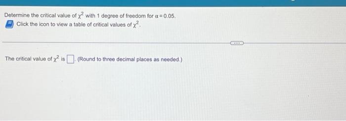 Solved Determine the critical value of x2 with 1 degree of | Chegg.com