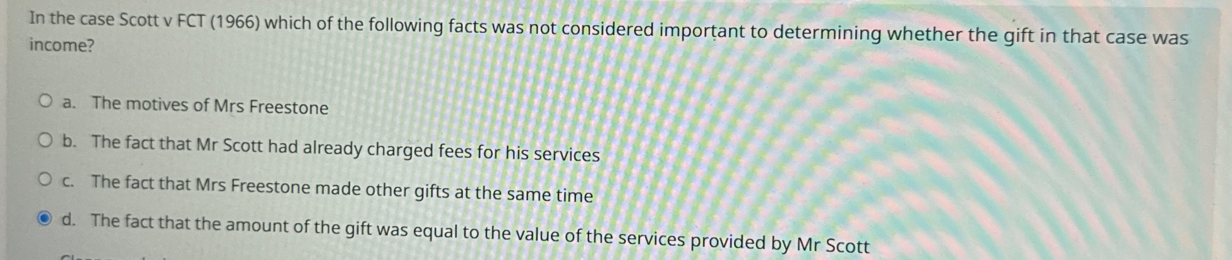 Solved In the case Scott v FCT (1966) ﻿which of the | Chegg.com
