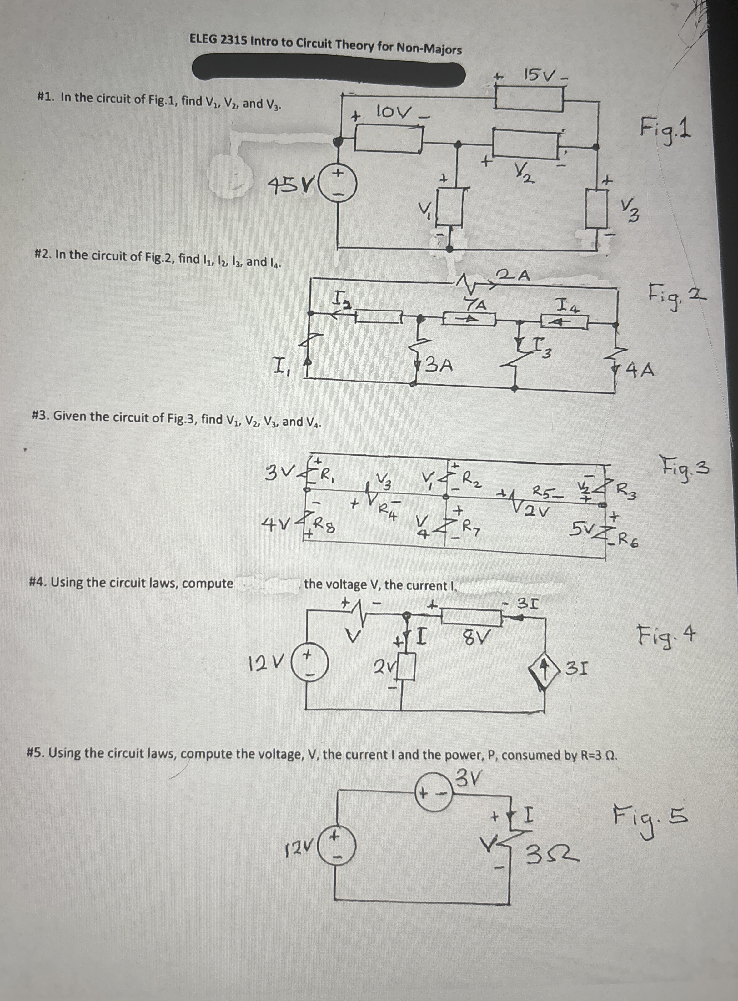 [Solved]: . / ELEG 2315 Intro to Circuit Theory #1. In the c