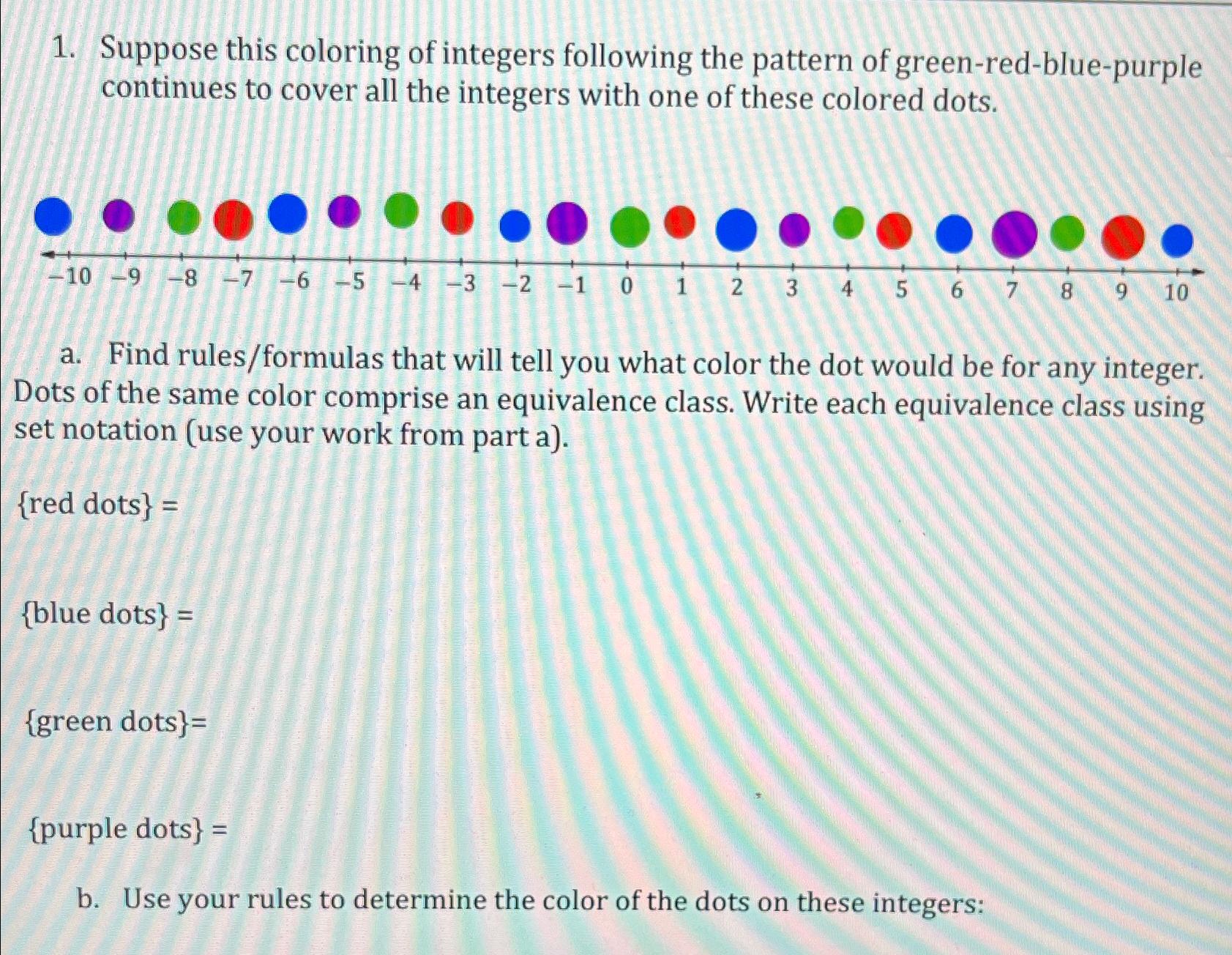 Suppose this coloring of integers following the | Chegg.com