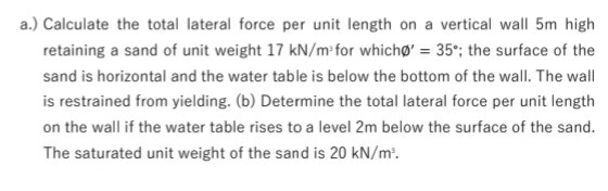 Solved a.) Calculate the total lateral force per unit length | Chegg.com