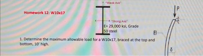 Solved Homework 12: W10x17 "Weak Axis" --x "Strong Axis" E= | Chegg.com