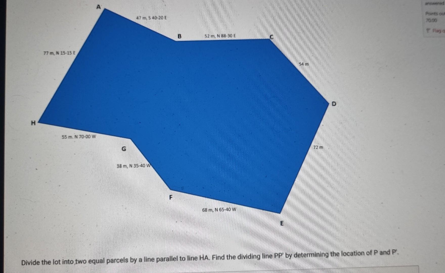 Solved Divide the lot into two equal parcels by a line | Chegg.com