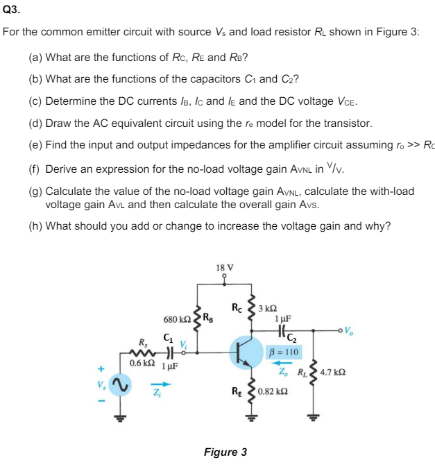 Solved For the common emitter circuit with source Vs and | Chegg.com