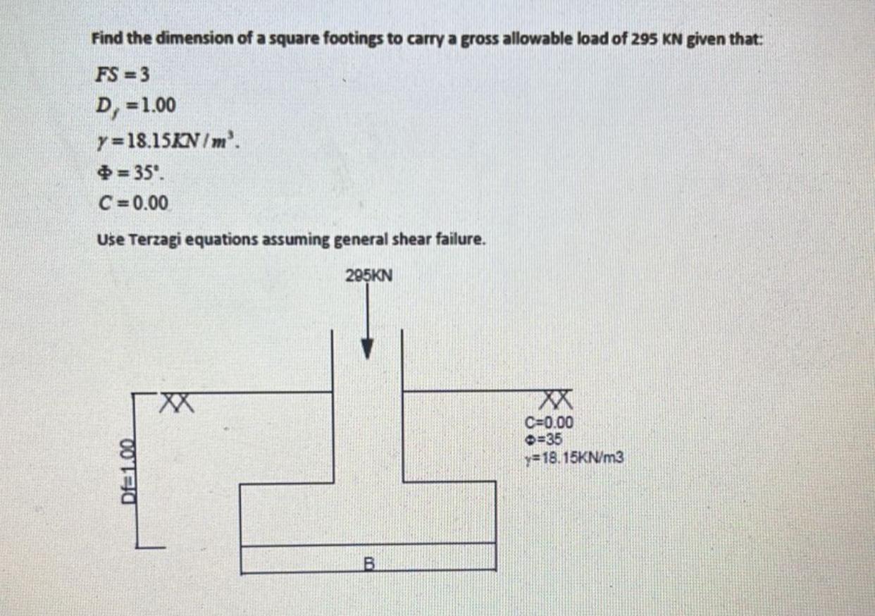 Solved Find the dimension of a square footings to carry a | Chegg.com