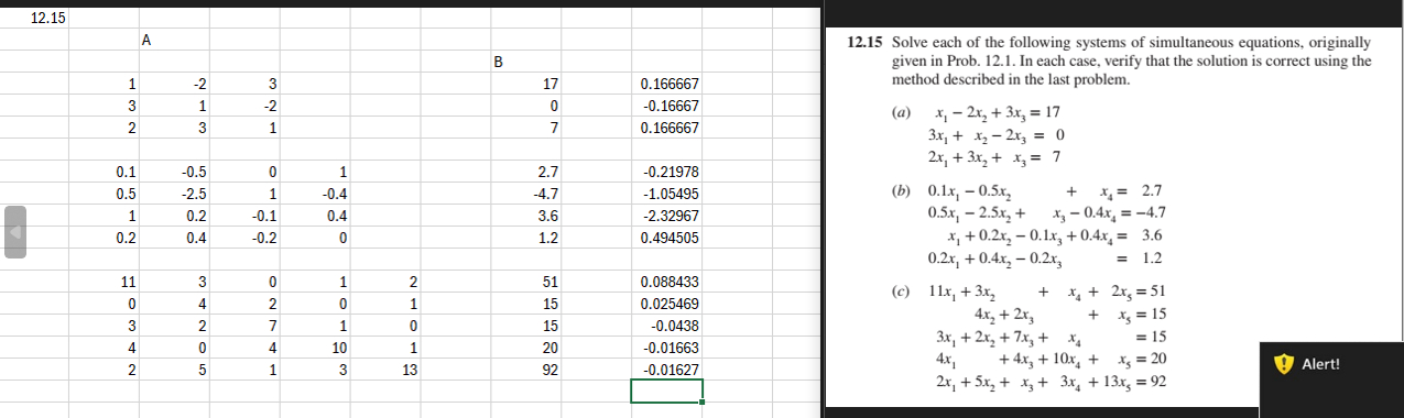 Solved In Excel 12.15 ﻿Solve each of the following systems | Chegg.com