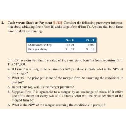 Solved Cash versus Stock as Payment [LO3] ﻿Consider the | Chegg.com