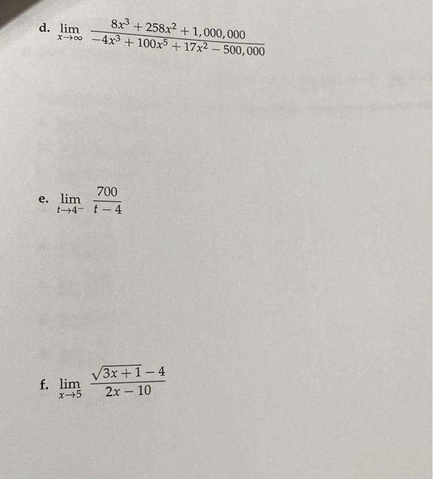 Solved 1. [L2] Compute the following limits algebraically. | Chegg.com