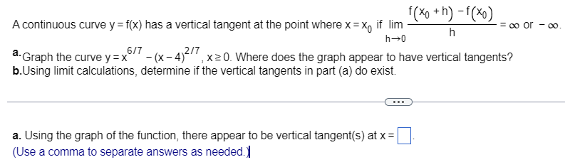 Solved A continuous curve y=f(x) ﻿has a vertical tangent at | Chegg.com