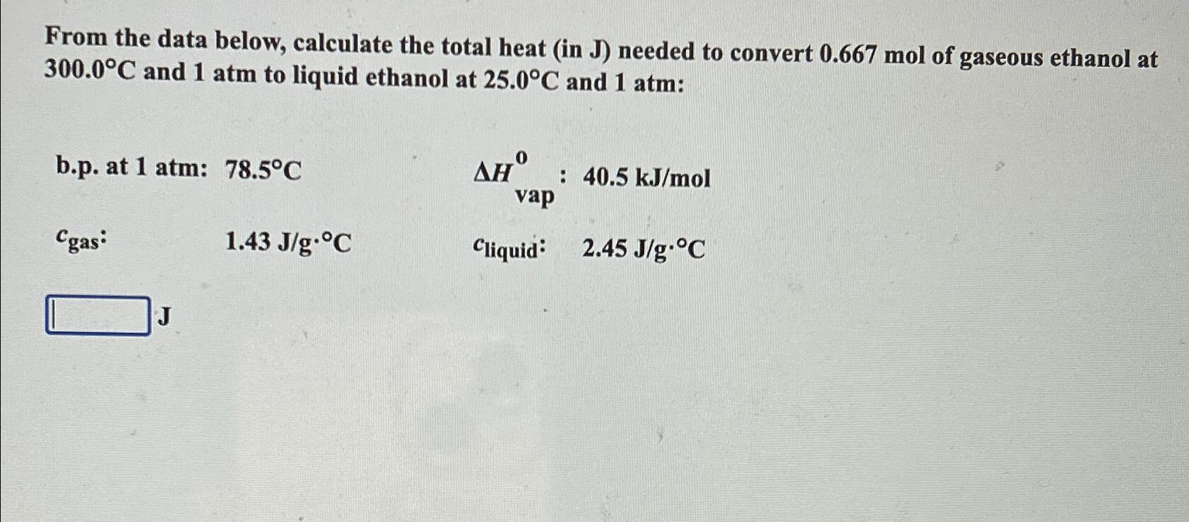 Solved From the data below, calculate the total heat (in J) | Chegg.com