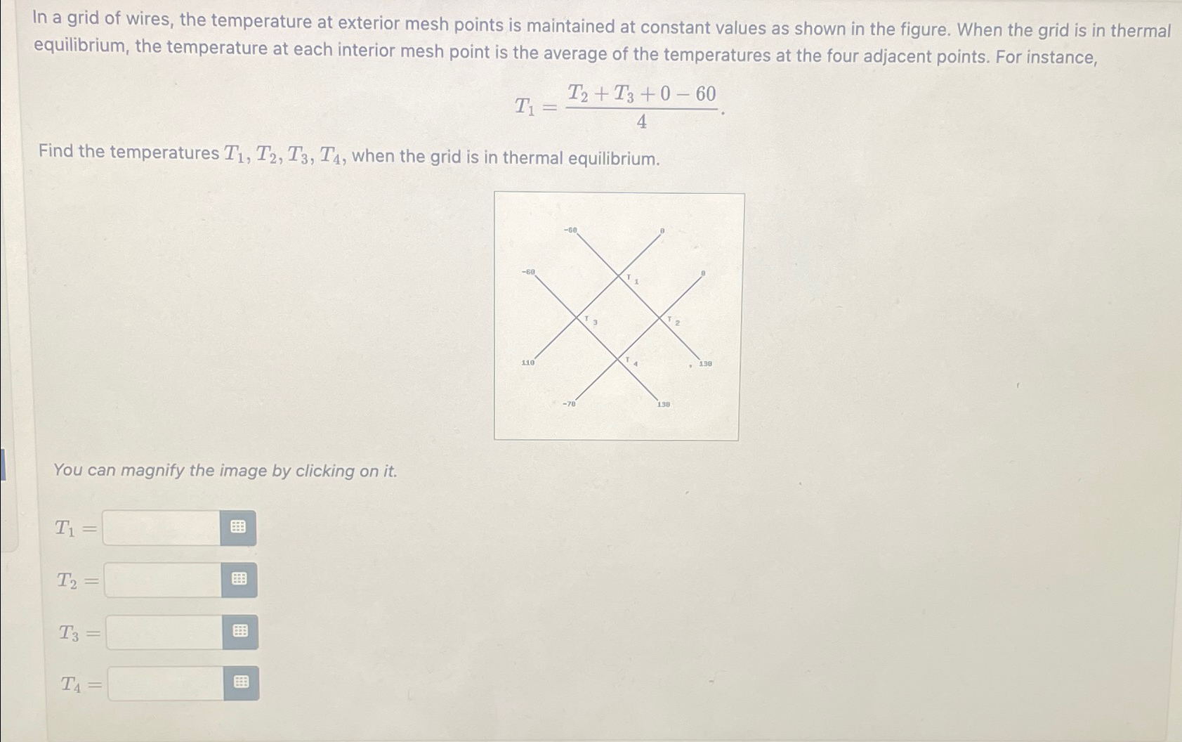 Solved In a grid of wires, the temperature at exterior mesh | Chegg.com