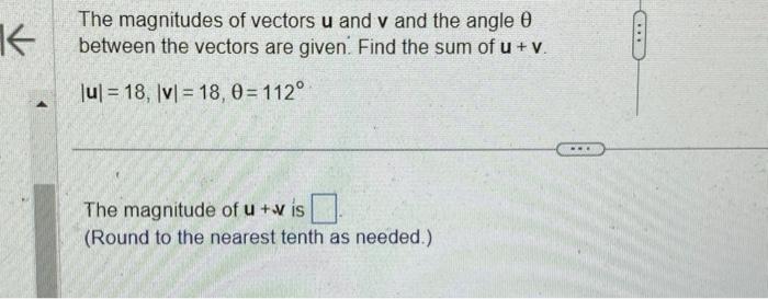 Solved The magnitudes of vectors u and v and the angle θ | Chegg.com