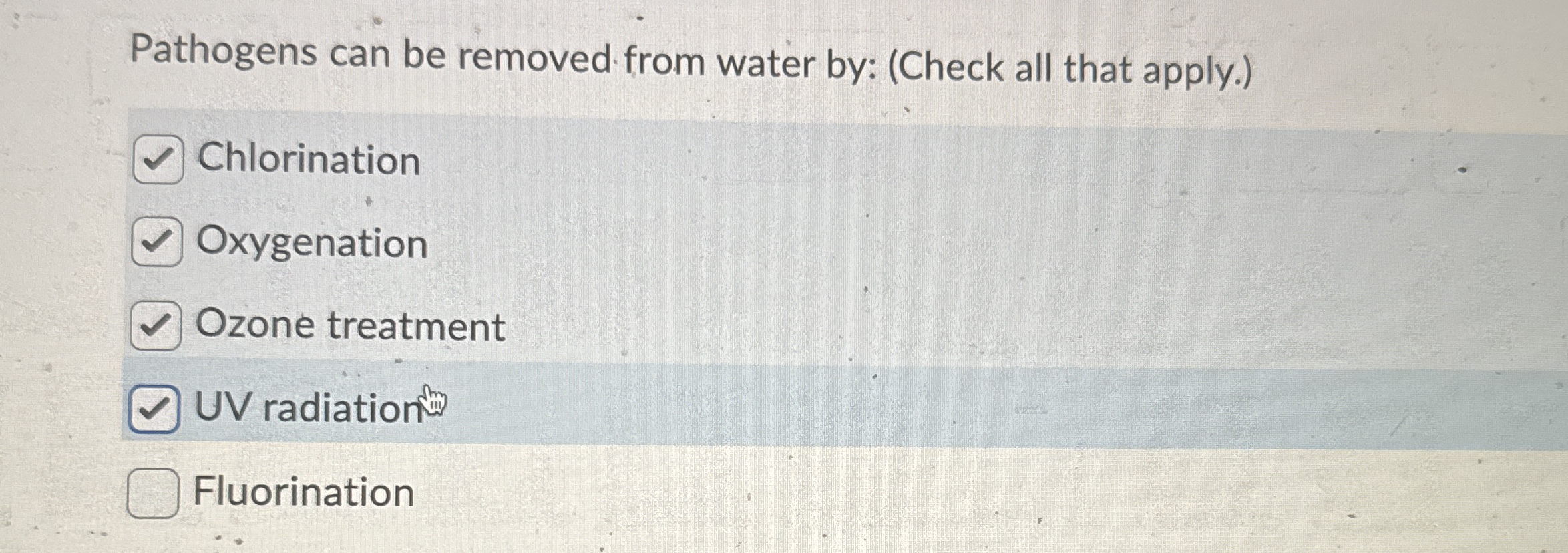 Solved Pathogens can be removed from water by: (Check all | Chegg.com