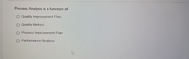 Solved Process Analysis is a function of:Quality Improvement | Chegg.com