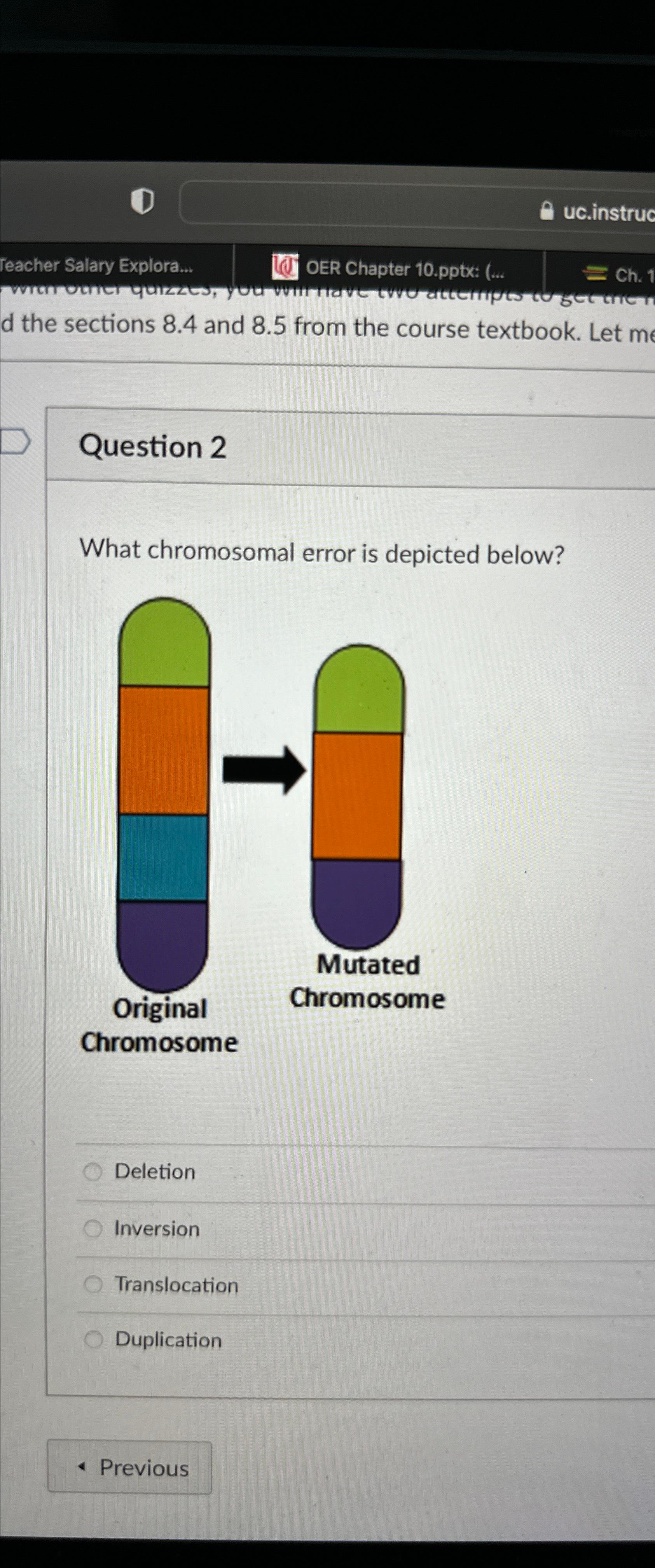 Solved Question 2What chromosomal error is depicted | Chegg.com
