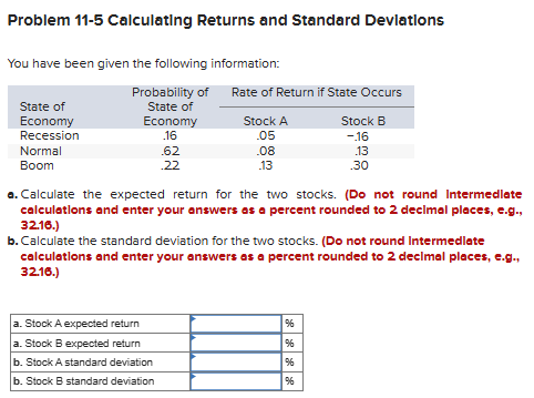 Solved Problem 11-5 ﻿Calculating Returns and Standard | Chegg.com