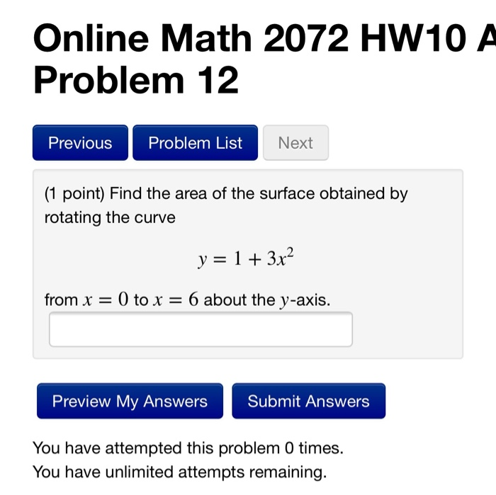 Solved Online Math 2072 HW10 A Problem 12 Previous Problem | Chegg.com