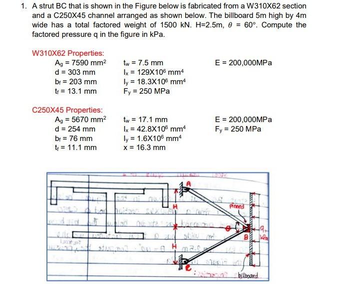 Solved 1. A strut BC that is shown in the Figure below is | Chegg.com