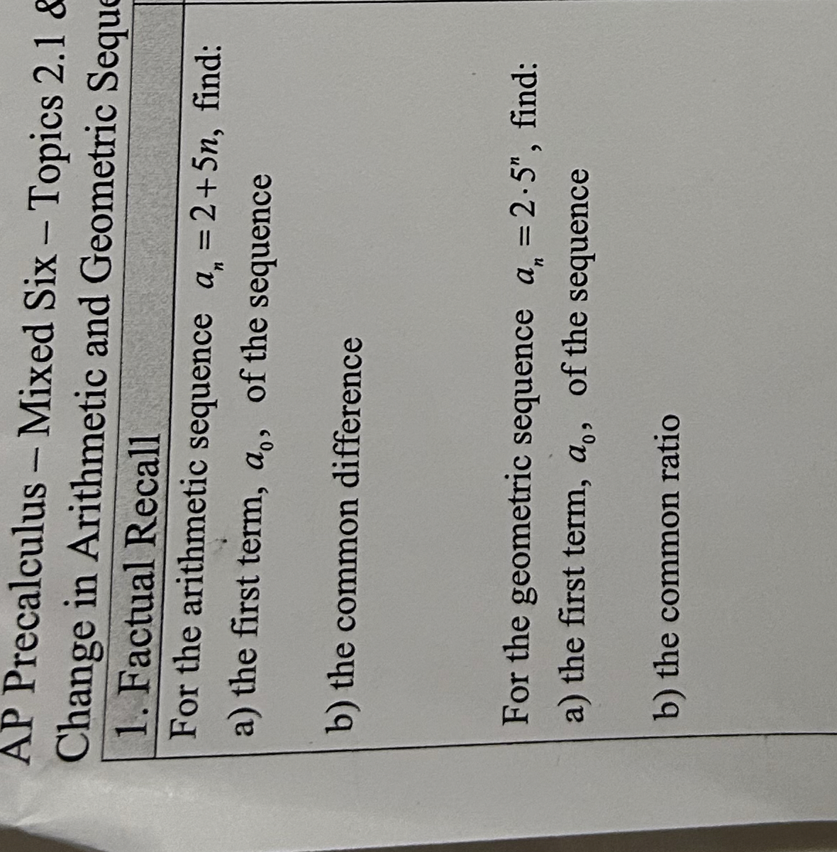 Solved AP Precalculus - ﻿Mixed Six - ﻿Topics 2.1Change in | Chegg.com