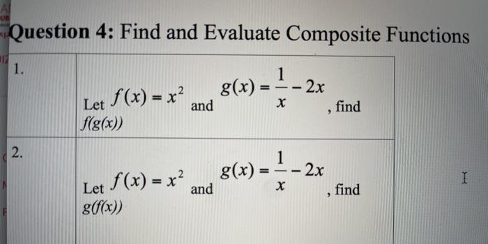 Solved Question 4: Find and Evaluate Composite Functions 1. | Chegg.com