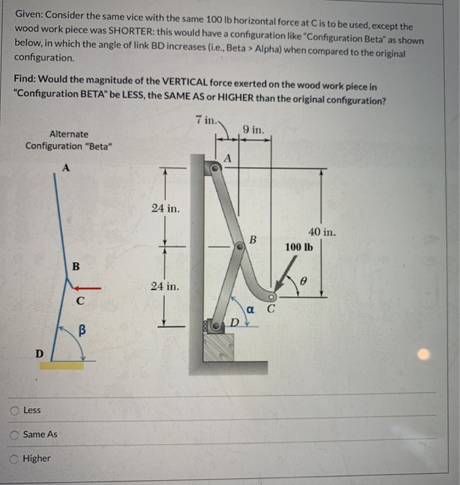 Solved Given: A 100 lbforce is applied at Point Cof a vice, | Chegg.com