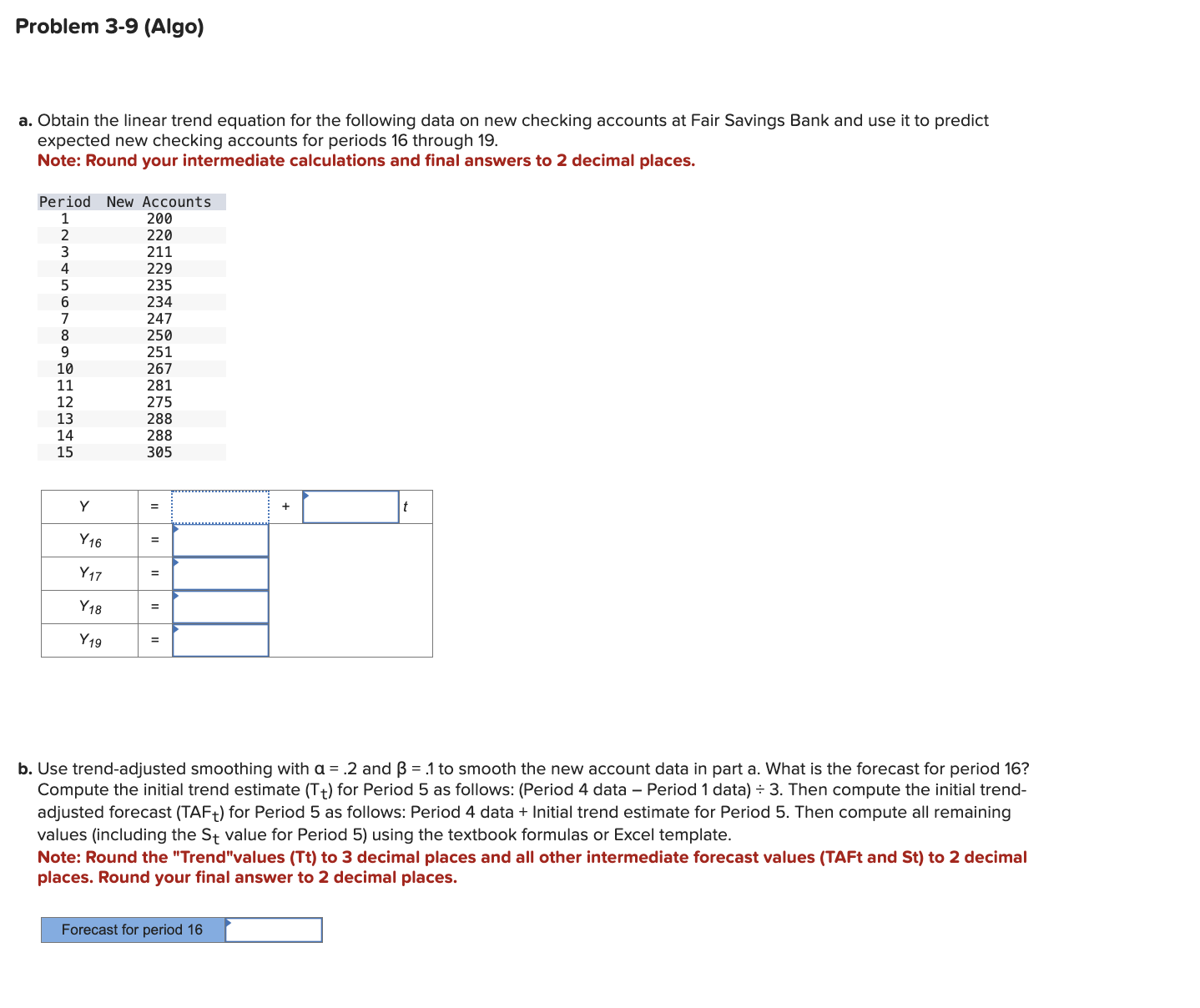 Solved Problem 3-9 (Algo)a. ﻿Obtain the linear trend | Chegg.com