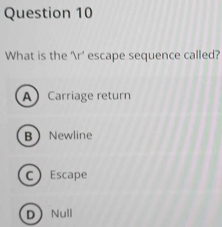 Solved What is the ' \\( 1 r^{\\prime} \\) escape sequence | Chegg.com