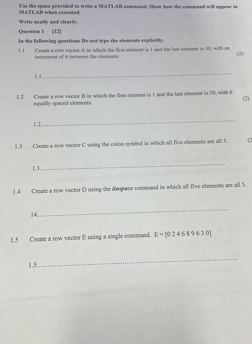 Solved Use the space provided to write a MATLAB command. | Chegg.com