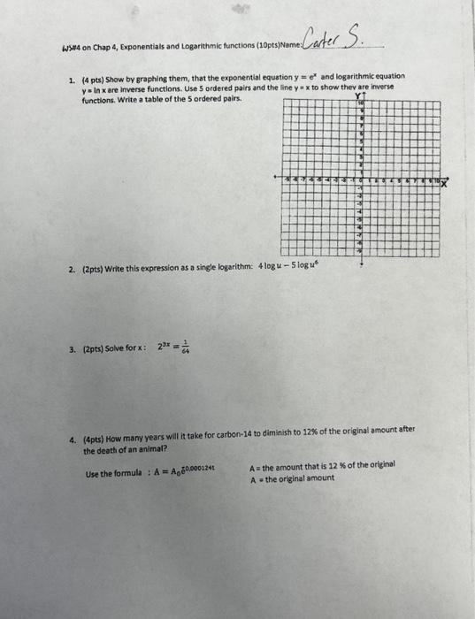 Solved Wy:4 on Chap 4, Exponentials and Logarithmic | Chegg.com