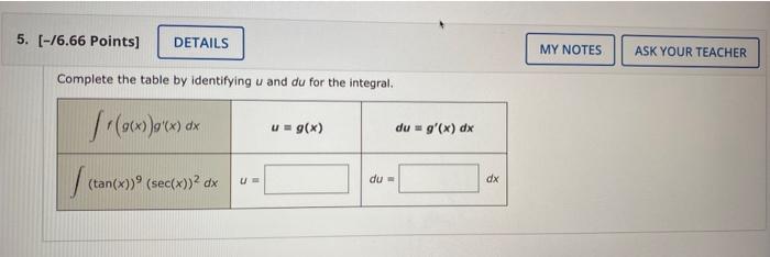 Solved Complete the table by identifying u and du for the | Chegg.com