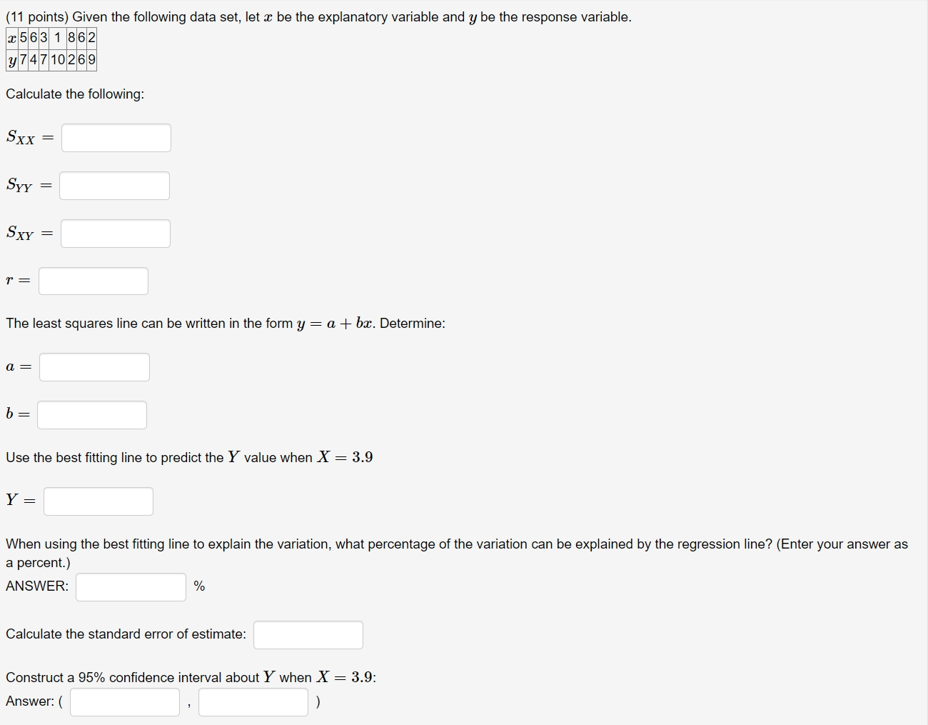 Solved 11 ï Points ï Given The Following Data Set Let X ï Be Chegg