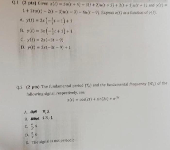 Solved 2.1 (2 pts) Given \\( x(t)=3 u(t+4)-3(t+2) | Chegg.com