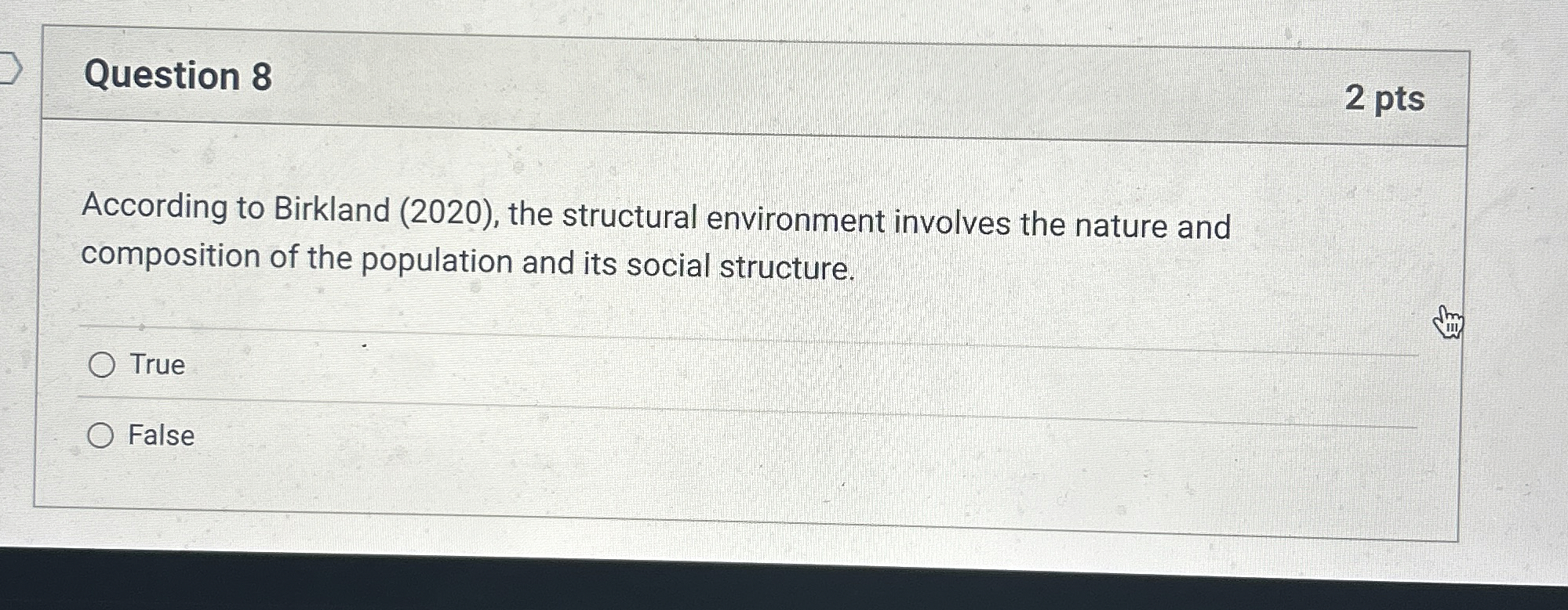 Solved Question 82 ﻿ptsAccording to Birkland (2020), ﻿the | Chegg.com