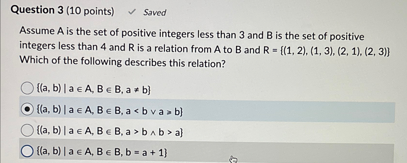 Solved Question 3 (10 ﻿points) ﻿SavedAssume A ﻿is the set | Chegg.com