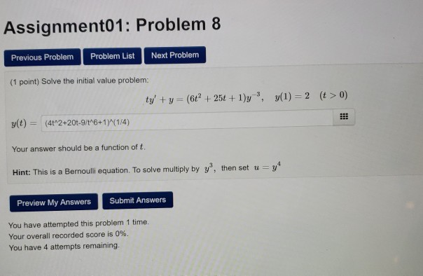 Solved Assignment01: Problem 8 Previous Problem Problem List | Chegg.com