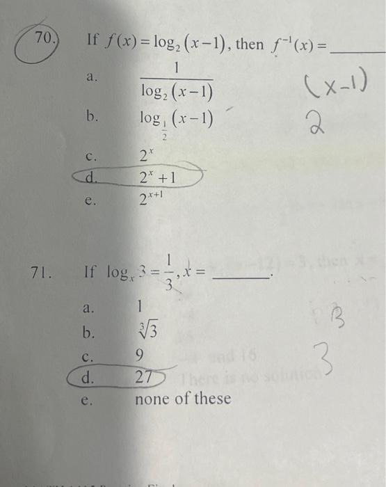 Solved If log327x=6, then x= a. 2 b. 2.5 c. 15 d. 243 e. | Chegg.com