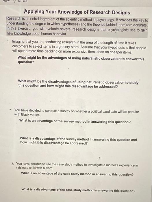 Solved View Tell me Applying Your Knowledge of Research | Chegg.com