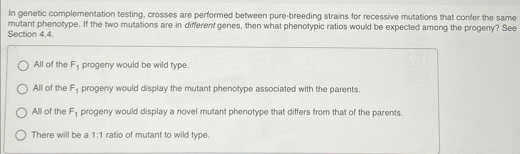 Solved In genetic complementation testing, crosses are | Chegg.com