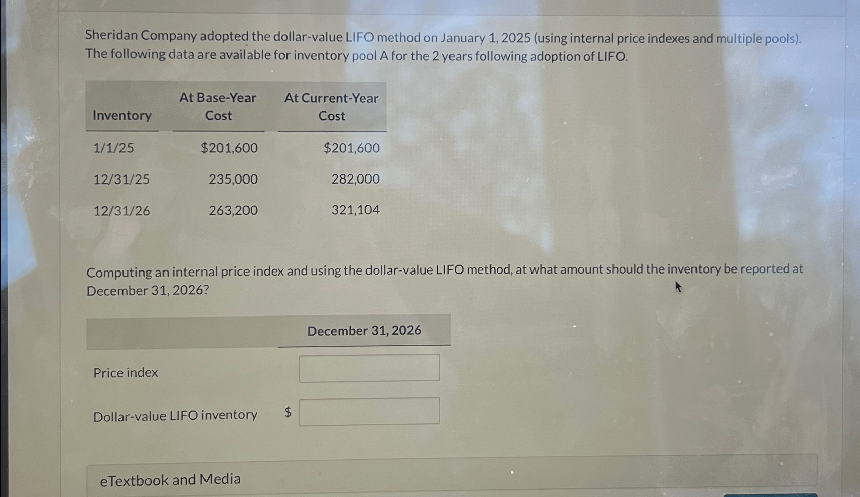 Solved Sheridan Company adopted the dollar-value LIFO method | Chegg.com
